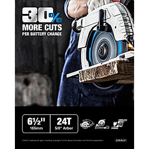CRALY 6-1/2 Inch 24 Teeth Wood Cutting Framing Circular Saw Blade, 5/8 Inch Arbor, Carbide Tipped, Thin Kerf, Black Ice Coating, for Plywood, MDF, OSB, Laminated(C0624FR)