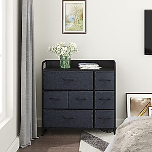 ZSEDP Dresser with 7 Drawers Chest of Drawers 3-Tier Organizer Unit with Steel Frame Wood Top Easy Pull Fabric Bins Storage Dresser