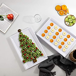 I00000 8 Pack White Plastic Serving Tray, 15" x 10" Rectangle Food Trays, Disposable Serving Platter for Parties, weddings and Party