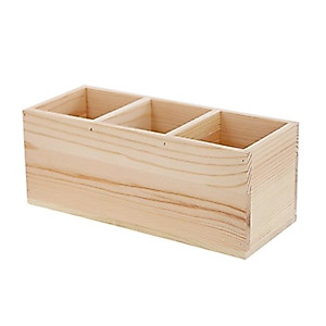 Coideal Wood Remote Control Holder - Wooden Pen Pencil Desktop Organizer with Hollow Design for Office School (3 compartments)