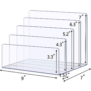 Sooyee File Organizer for Desk, Mail Organizer Countertop,4-Section File Holder for Home Office,Book Organizer,Acrylic Desk Organizer for Letter, Document, Notebook, Binder, Purse, Palette,Clear