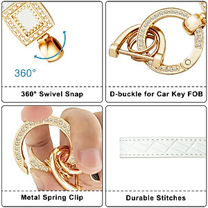 OHKYOOT Microfiber Leather Wristlet Keychain,Wrist Keychain Car Key Chain with 5 Key Ring and Anti-Lost D Ring (White Gold)