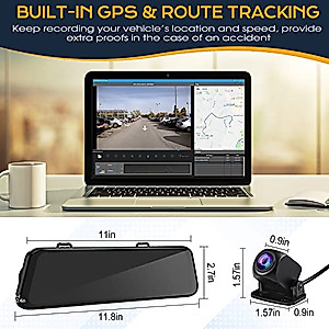 Pelsee P12 Pro 4K Mirror Dash Cam, 12'' Rear View Mirror Camera Smart Driving Assistant w/ADAS and BSD,2160P Front and Rear Camera,Voice Control,Night Vision,Parking Monitoring,Free 32GB Memory Card