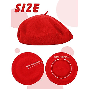 3 Pieces Beret Hat French Style Beanie Cap Solid Color Winter Hat for Women and Girls Casual Use (Black, Beige, Red)