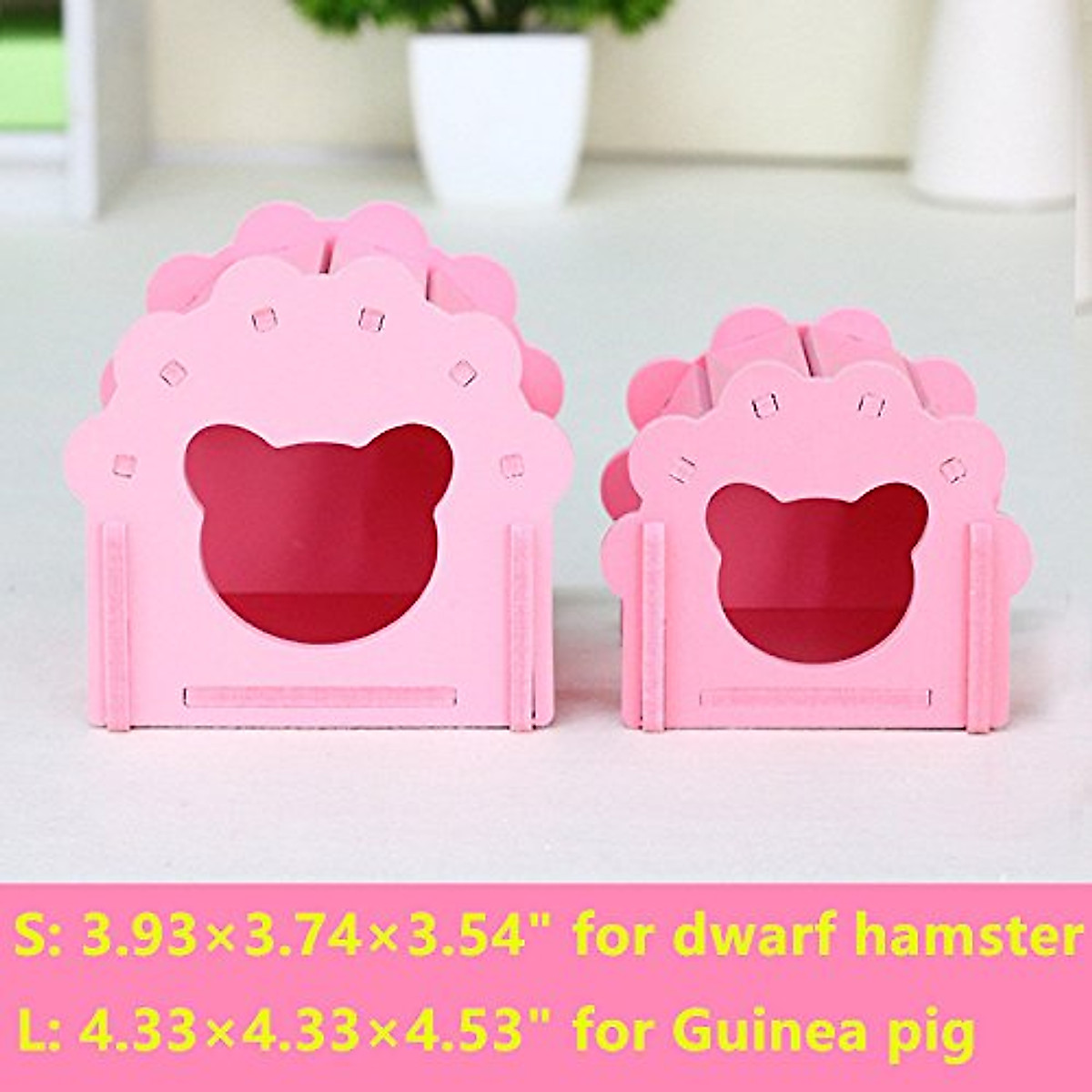 Hamster House Cage Wood Chew Toy DIY Colorful Hut for Hamster Gerbil Rat Small Animals Hideout with Free Hamster Lead Leash (L, Green)