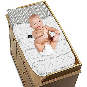Sweet Jojo Designs Grey and White Boho Tribal Herringbone Arrow Unisex Boy or Girl Baby Nursery Changing Pad Cover for Gray Woodland Forest Friends Collection