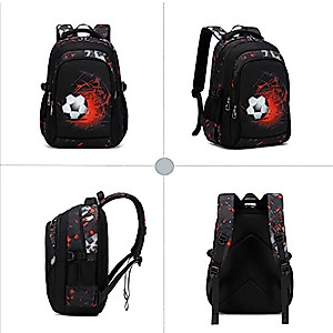 mezhsa Boys Backpack Kids Bookbag Durable Elementary Middle School Bags Soccer 18in (Red)