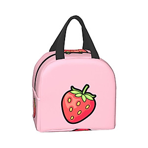 Ucsaxue Cute Strawberry Cartoon On Pink Lunch Bag Reusable Lunch Box Work Bento Cooler Reusable Tote Picnic Boxes Insulated Container Shopping Bags For Adult Women Men