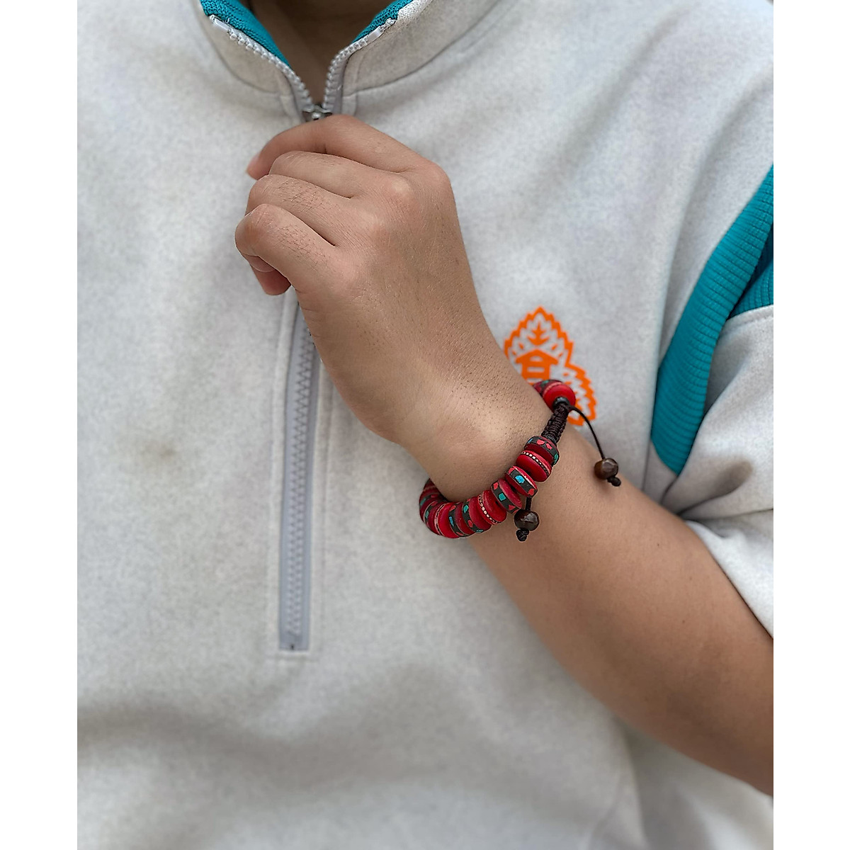 Hands Of Tibet Tibetan Prayer Mala Embedded Medicine Bracelet Yoga Healing Beads Adjustable Wrist Mala Many Color Choices (Red) Natural Himalaya Yak Bone Prayer Beads Yoga Healing for Meditation