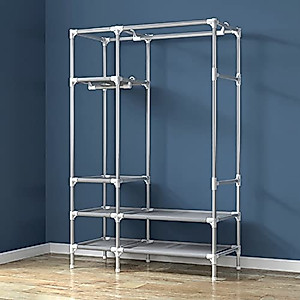 ASSICA Portable Wardrobe Durable Clothes Closet Non-Woven Fabric Storage Organizer with Three Drawer Boxes and Hanging Rack- Easy to install, Not for outside use, 44.5" x 18.0" x67.0" (Gray)