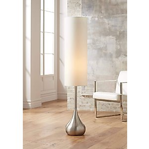 Possini Euro Design Mid Century Modern Retro Floor Lamp Standing 62" Tall Dark Bronze Metal Droplet Off-White Cotton Cylinder Shade Decor for Living Room Reading House Bedroom Home