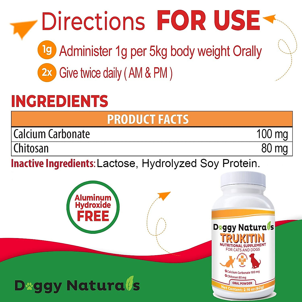 Trukitin Chitosin Based Phosphate Binder for Cats & Dogs – All Natural Human Grade Ingredients for Renal Support Supplement with Calcium Carbonate Oral Powder (Made in U.S.A)