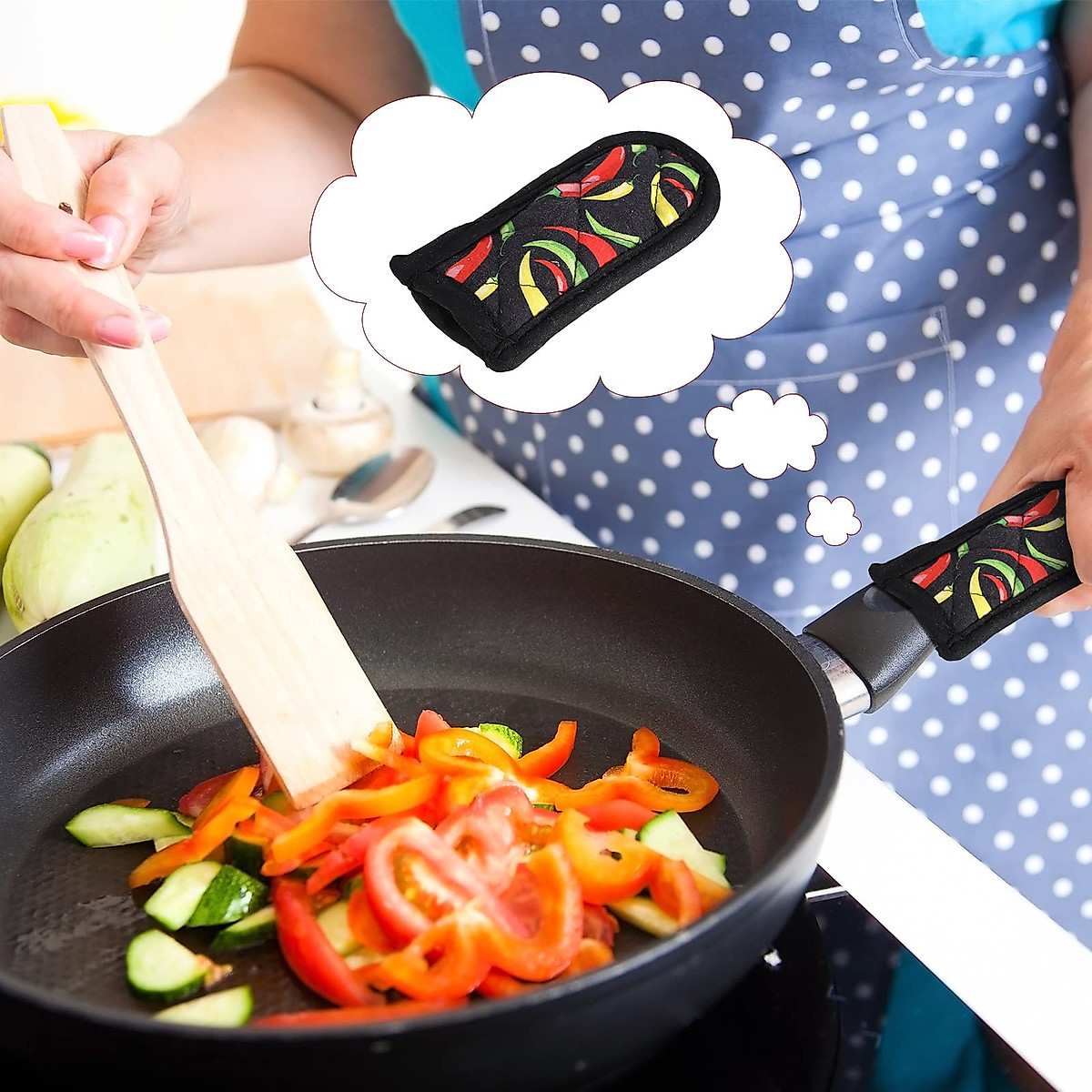 8 Pieces Pan Handle Sleeve Heat Resistant Pot Sleeve Grip Non-Slip Skillet Pot Holder Machine Washable Cast Iron Handle Cover Cotton Assist Handle Holder, 4 Styles, 3 x 6 Inch(Retro Style)