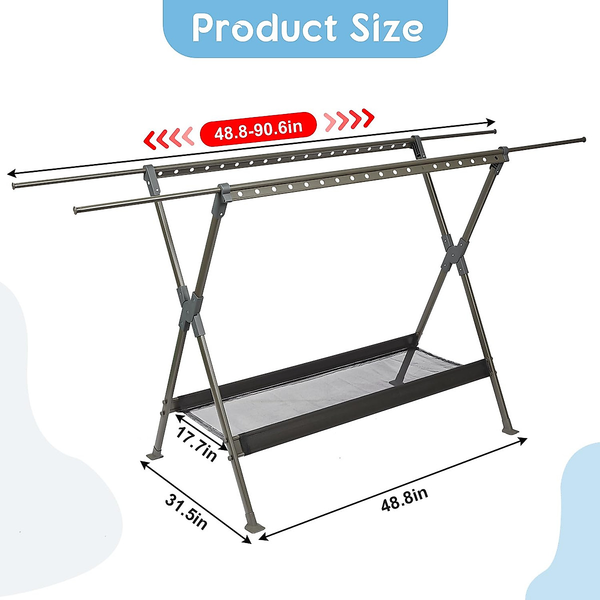 90 Inches Outdoor Clothes Drying Rack Foldable,Retractable Large Drying Rack Clothing,Heavy Duty Aluminum Laundry Drying Rack Collapsible with 42 Windproof Hooks and Drying Mesh for Outdoor Indoor