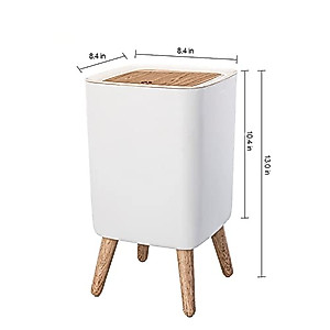 Nordic Style Trash Can,Push Top Garbage Bin with Lid,White Top Spring Waste Basket,Dog Proof Trash can，Plastic Trash Bin Suitable for Kitchen,Bathroom,Bedroom,Living Room,Office,Outdoor