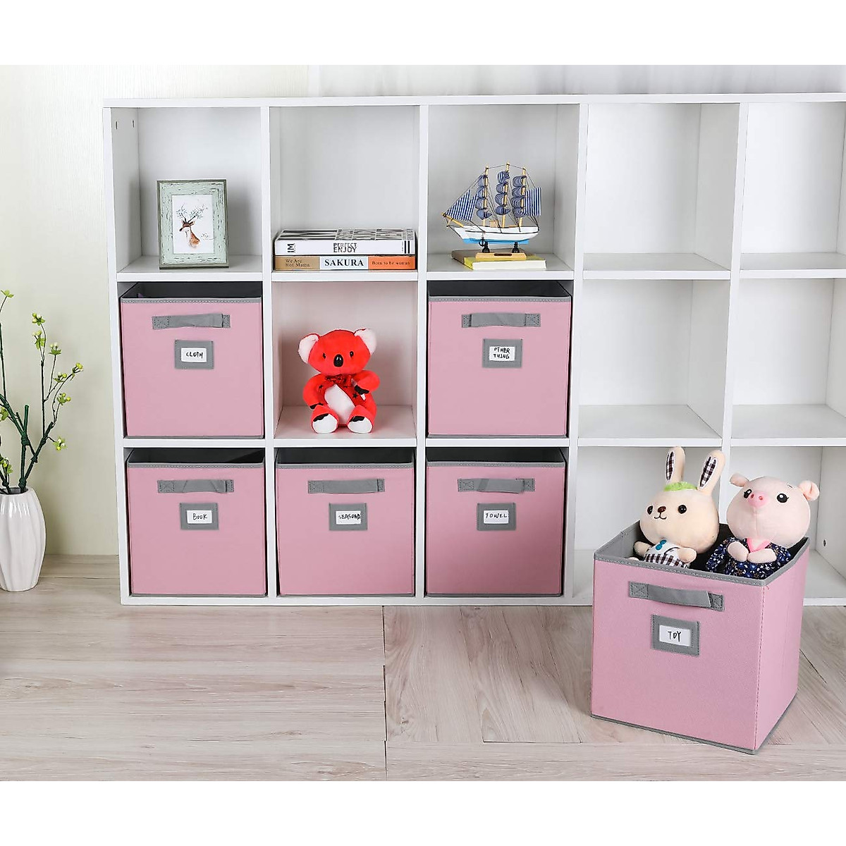 PDTXCLS Yowego EPG-Life 6 Pack Foldable Storage Cubes with Label Holder and Fabric Handle, Pink