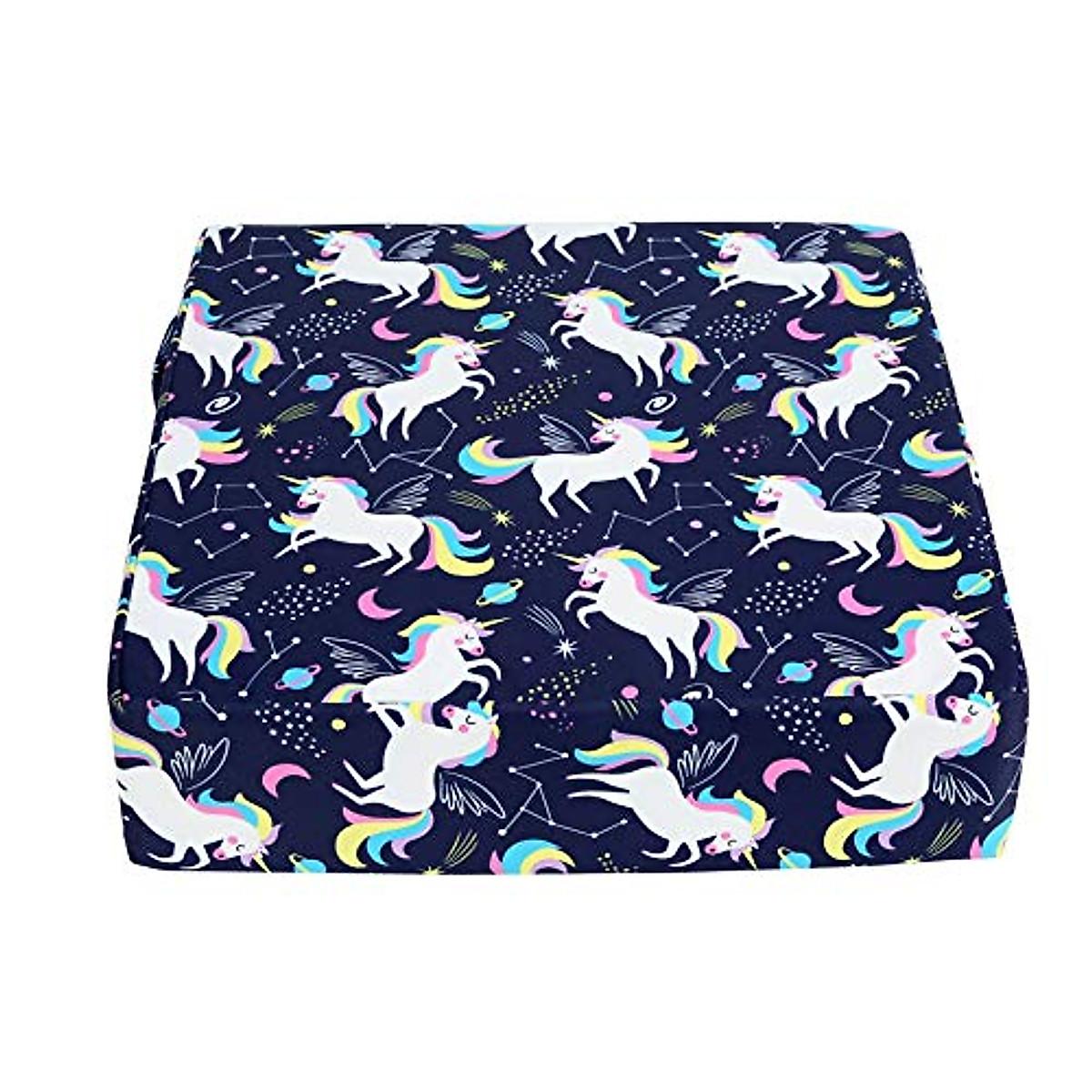 Mornenjoy Toddler Booster Seat Cushion for Dining Table,Chair Increasing Cushion for Children,Highchair Booster Cushion Washable Cloth Square Kids Seat Cushion with Straps (Unicorn Blue)