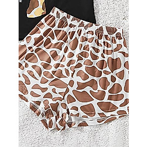 DIDK Women's Cartoon Graphic Print Tee and Shorts Two Pieces PJ Pajama Set Giraffe Black XS