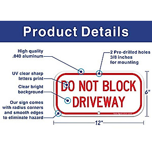 (2 Pack) Do Not Block Driveway Sign, No Parking Sign.40 Rust Free Aluminum 12 x 6 Inches, UV Protected, Weather Resistant, Waterproof, Durable Ink, Easy to Mount