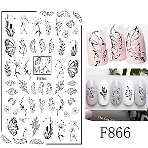 10 Sheets Spring Flower Nail Art Stickers Decals Self-Adhesive Pegatinas Uñas Black White Blossom Nail Supplies Nail Art Design Decoration Accessories