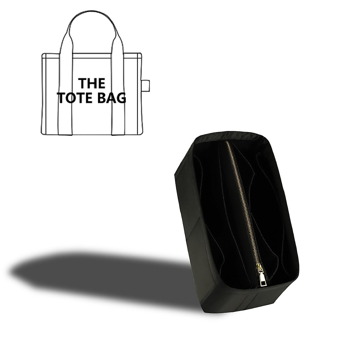 Purse Organizer Insert For Handbags, Purse Organizer With Zipper, Neverfull Organizer, Bag Organizer For Speedy Neverfull ONTHEGO Tote, Handbag and More (Silky Black, Mini)