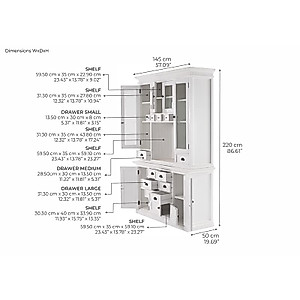 NovaSolo Halifax Pure White Mahogany Wood Hutch Cabinet With Glass Doors, Storage And 12 Drawers