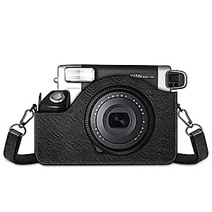 Fintie Protective Case for Fujifilm Instax Wide 300 Instant Film Camera - Premium Vegan Leather Bag Cover with Removable Strap, Vintage Black