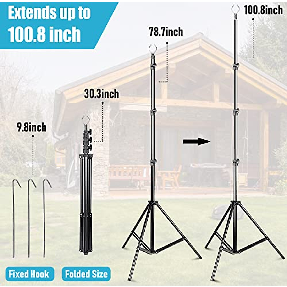 Huamai String Light Poles Outdoor - 8.4FT Flag Light Pole Outside, Backyard Steel Poles for String Lights Hanging Parties Bistro Wedding Garden Patio Lighting Stand