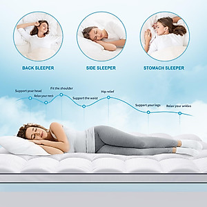 MASVIS King Size Dual Layer 4 Inch Memory Foam Mattress Topper, 2 Inch Gel Memory Foam and 2 Inch Cooling Pillow Top Mattress Pad Cover for Back Pain, Medium Support