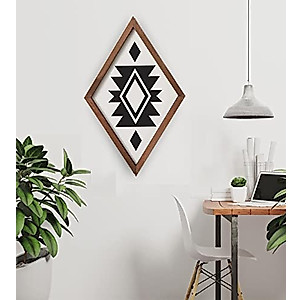 Mokof Farmhouse Home Wall Decor - Wood Geometric Diamond Frame Wall Hanging for Bedroom Living Room, Boho Wall Art Prints on Wood (Not Print Paper) , 10.6 x 17 Inches (White)