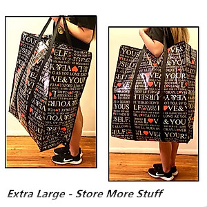 3 Pack Extra Large Jumbo Reusable Unbreakable Hard Plastic Fabric Checkered Laundry Bags with Zipper and Strong Handles for Travel, Grocery, Laundry, Shopping, Storage, Moving,Size:(25.3"x21.5"x10")