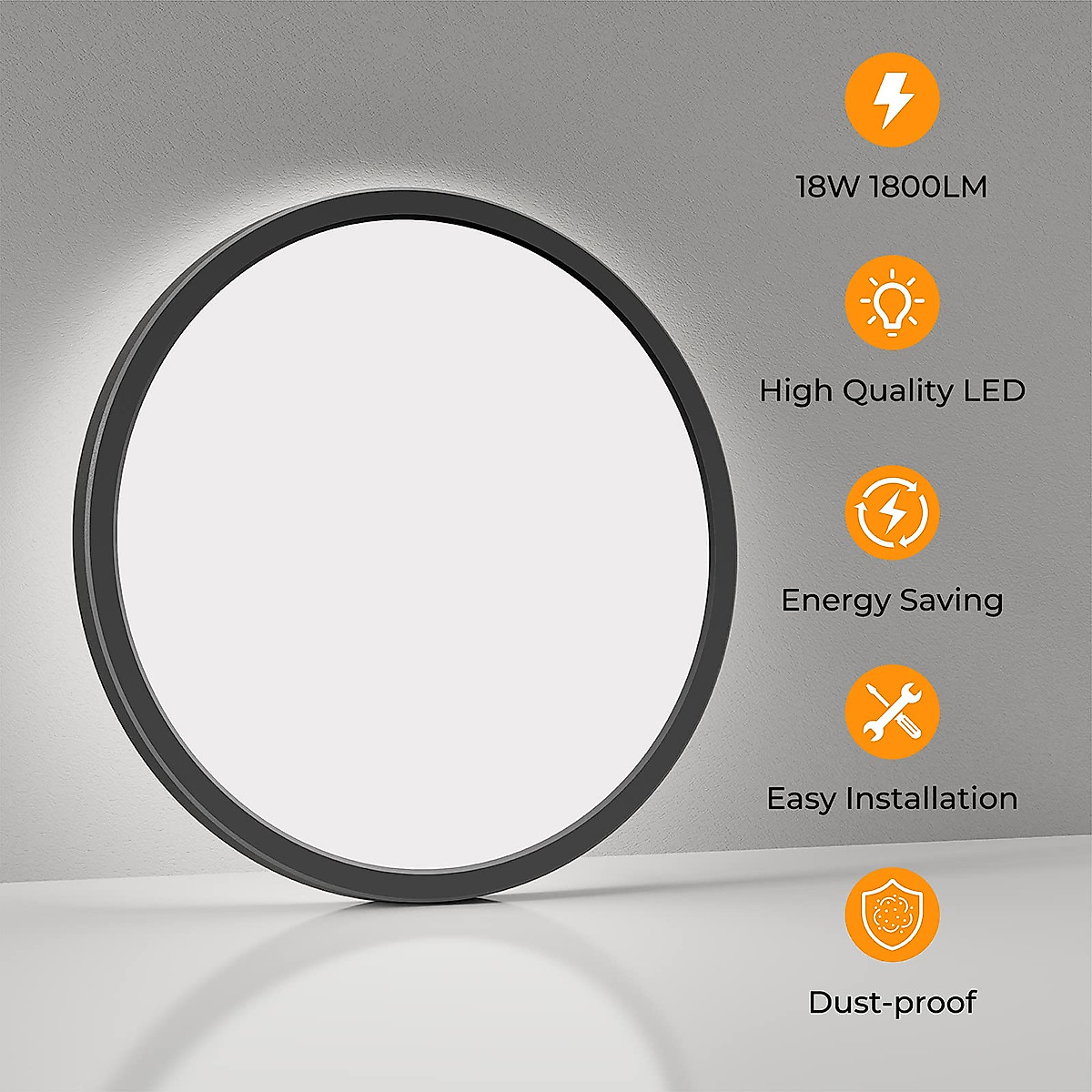 Matane 4 Pack LED Flush Mount Ceiling Light Fixture, 8.7 inch Ceiling Lamp 3000K/4000K/5000K Adjustable, 18W Low Profile Ceiling Lights for Kitchen Bedroom Hallway Porch, Black Non Dimmable