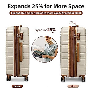 LARVENDER Luggage Sets 4 Piece, Expandable Luggage Hardside Suitcases Set with Double Spinner Wheels, Durable Lightweight Travel Luggage Sets Clearance with TSA Lock, Cream White (18/20/24/28)"
