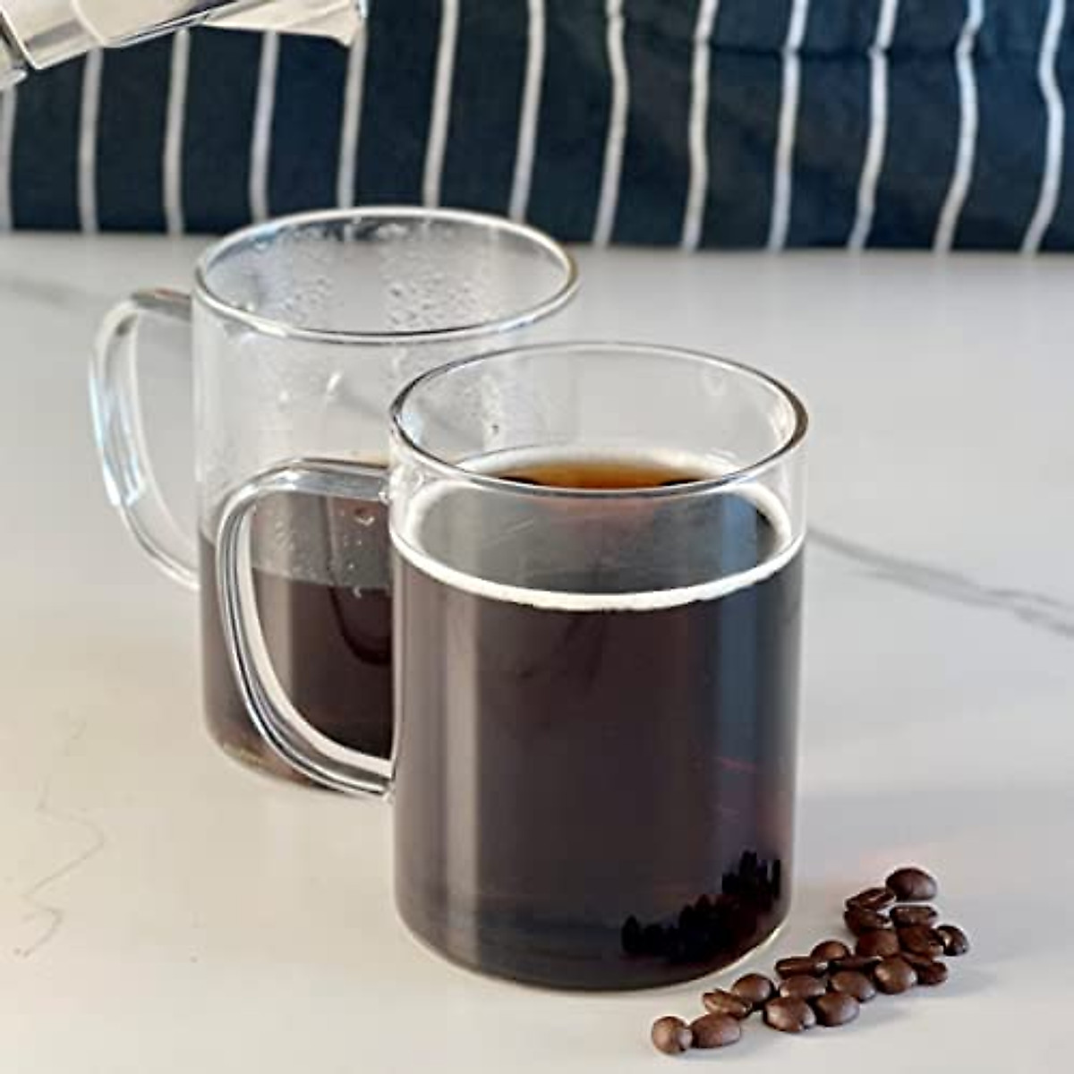 Stylish Handmade Clear Glass Mugs - Set of 2, 14oz, Perfect for Hot or Cold Drinks, Great Gift Idea
