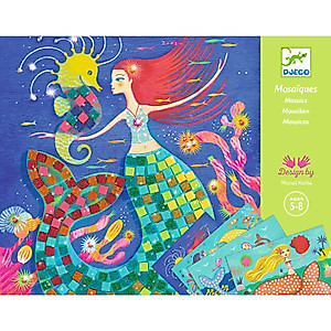 DJECO Mermaid's Song Mosaic Arts & Crafts Kit - Create Your Own Glittery Underwater Scene for School - Fun & Creative for Family & Friends, Boys & Girls, Educational, Sticker Foam for Kids 5+