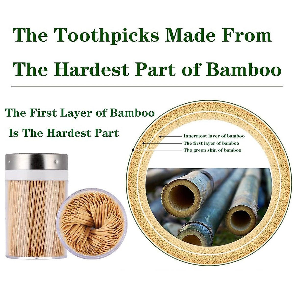 MHREN Toothpick Holder, 3000 Count Bamboo Toothpicks with 4 Reusable Toothpick Dispenser, Sturdy Smooth Health Toothpicks for Party, Bar, Olive, Barbecue, Fruit and Teeth Cleaning