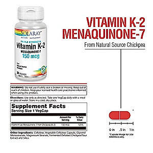 SOLARAY Triple Strength Vitamin K-2 as MK-7, 150 mcg | Heart & Bone Health, Vascular Function Support | 30ct