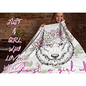 InnoBeta Wolf Blanket, Just A Girl Who Loves Wolves, Wolf Gifts, Wolves Gifts, Wolf Gifts for Girls?Women, Kids, Throw Blanket for Bed, Couch - Grey…