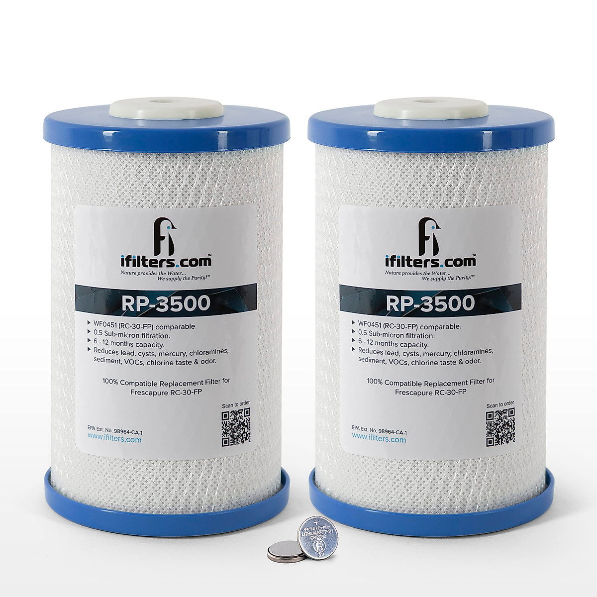 2 Pack iFilters RP-3500 Replacement Water Filter, 1000 Gal Life Span, 0.5 Micron, Compatible with Frescapure 3500 WF0451
