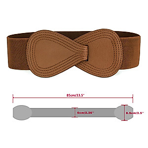 Allegra K Plus Size Interlock Buckle 8-shaped Faux Leather Elastic Belt Cinch Waistband for Lady Fit Waist Girth:25"/63.5cm-37"/94cm Brown