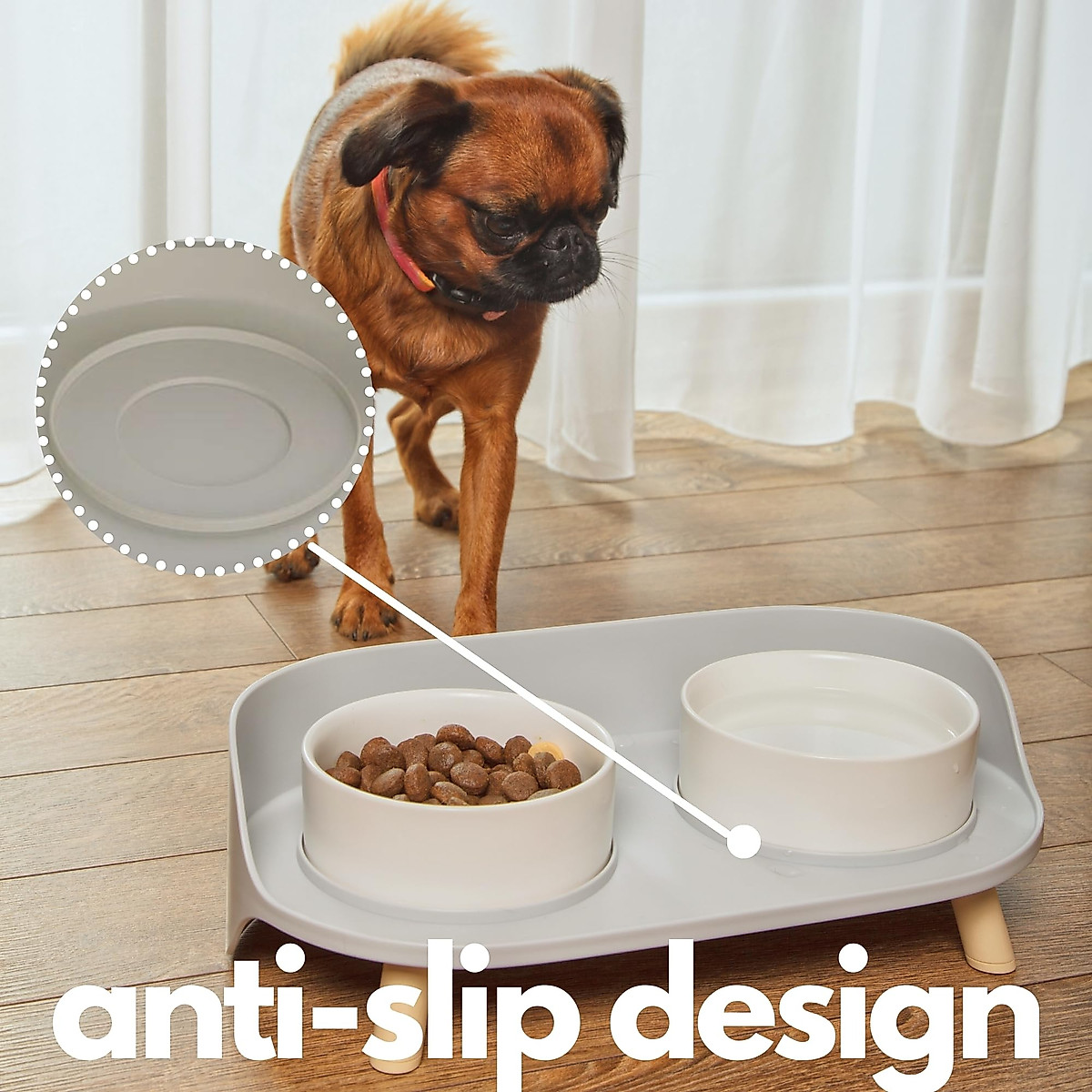 A4DOG Ceramic Dog Bowls with Stand - Elevated Dog Water and Food Bowl Set 13.5oz Cat & Dog Feeding Station Spill Proof Splash Proof Raised Pet Food Bowls for Dogs, No Mess Pet Feeder - Gray