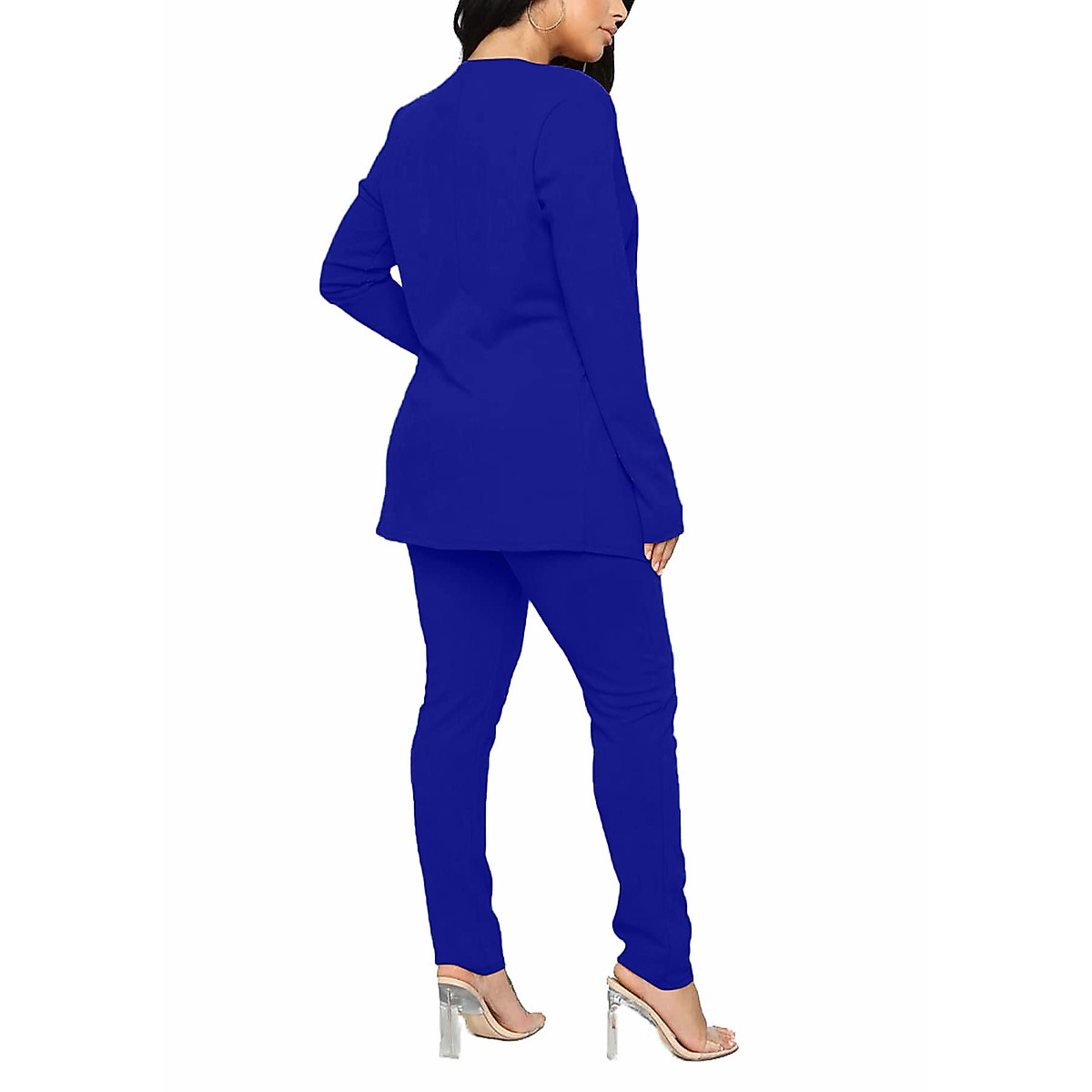 Womens Plus Size 2 Piece Blazer Set Casual Long Sleeve Business Blazer and Pant Suits Office Outfits Navy
