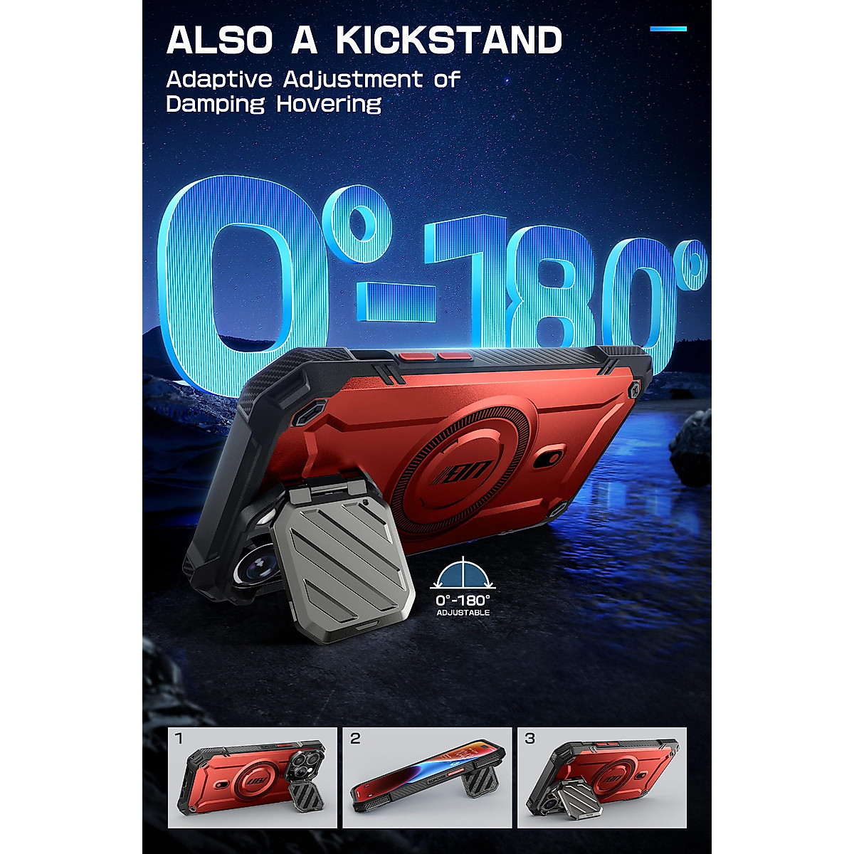 SUPCASE for iPhone 14/13 Pro Max Case with Camera Cover Stand, [MagSafe Compatible] [Built-in Belt Clip] Heavy Duty Magnetic Phone Case, Ruddy