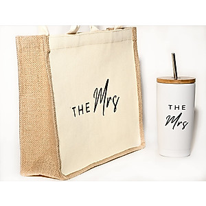 BACHES TO BRIDES The Mrs Tumbler & Tote Bag Gift Set- Stainless Steel Wine Tumbler with Lid & Straw- Travel Mug & Tote Bag for Women Perfect for Bride Gifts, Wedding & Engagements