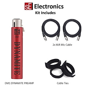 sE Electronics DM1 Dynamite Active In-line Microphone Preamp with 28dB Gain Bundle with 2 20-FT XLR Microphone Cables and 7-Pack Cable Ties