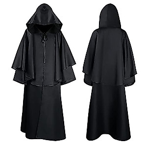 JDHUFEI Mens Long Cardigan Fashion Halloween Hooded Cloak Ruffle Shawl Collar Open Front Draped Cape Gothic Cosplay Costume