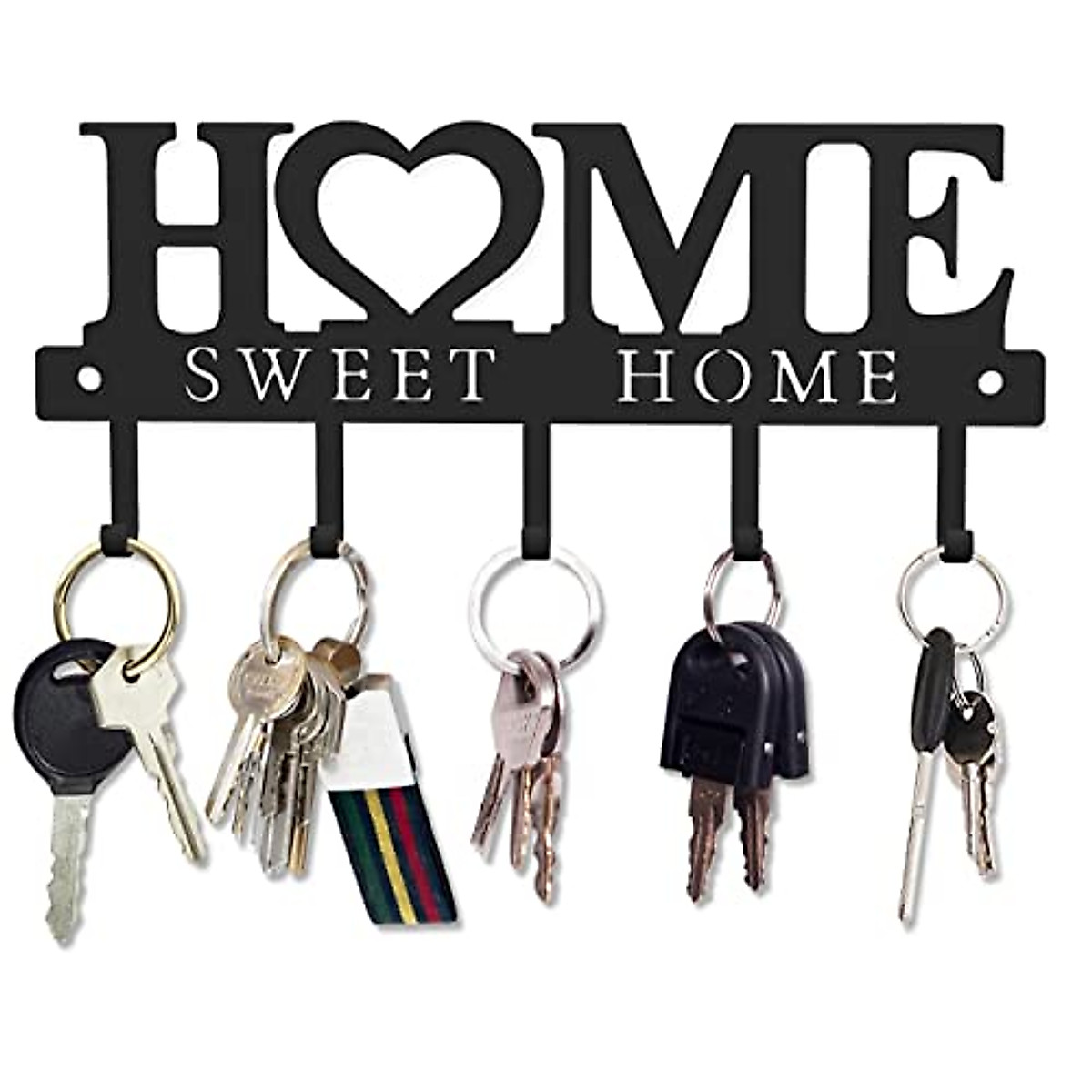 WIPHANY Key Holder Hooks Organizer Hanger Rack Wall Mounted with Screws and Anchors Home Sweet Home Wall Metal Decor for Entryway Front Door Kitchen Hallway Garage Mudroom Office 9.8inches/25cm