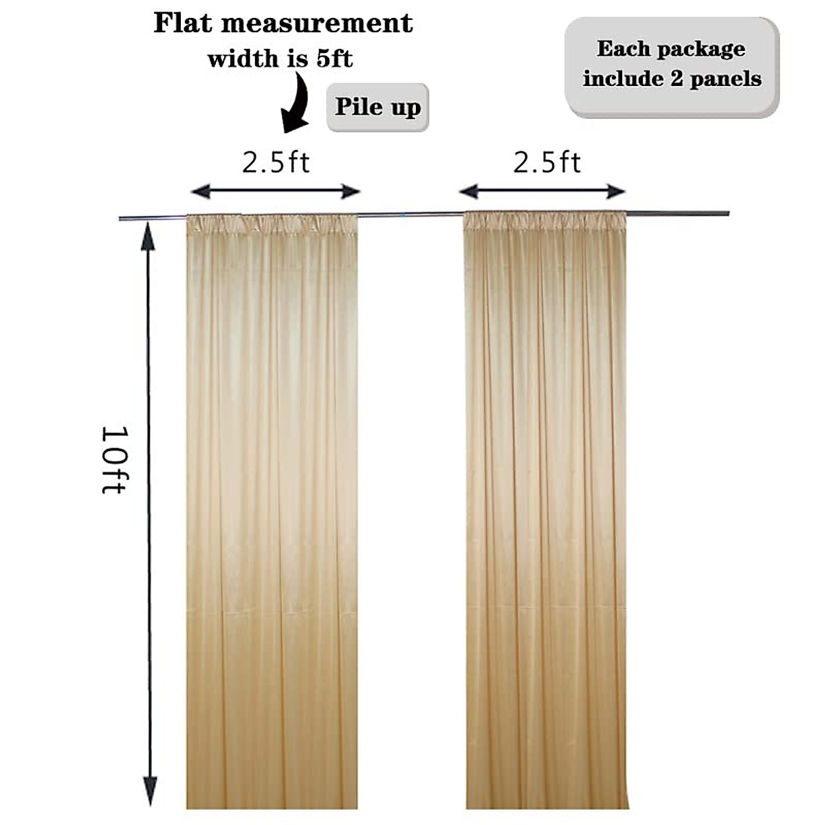 SweetEasy 2pcs 5ftx10ft Wedding Backdrop Curtains for Parties Birthday Baby Shower Bridal Home Party Festival Engagement Arch Party Stage Decorations Photography(Champagne)