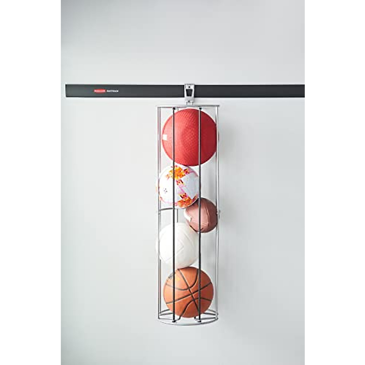 Rubbermaid FastTrack Alloy Steel Garage Storage Vertical Ball Rack, Garage Organization, Stackable Ball Cage for Garage Organizer,Silver