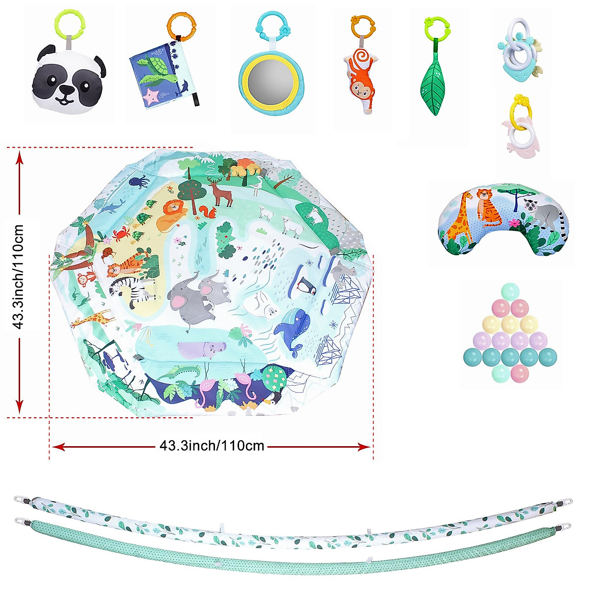 Aonerex Baby Play Gym Mat 5-in-1 Activity Mat Tummy Time Playmat, 8 Detachable Toys Sensory and Motor Skill Development Washable Play Mats for Floor, Newborn Baby Essentials